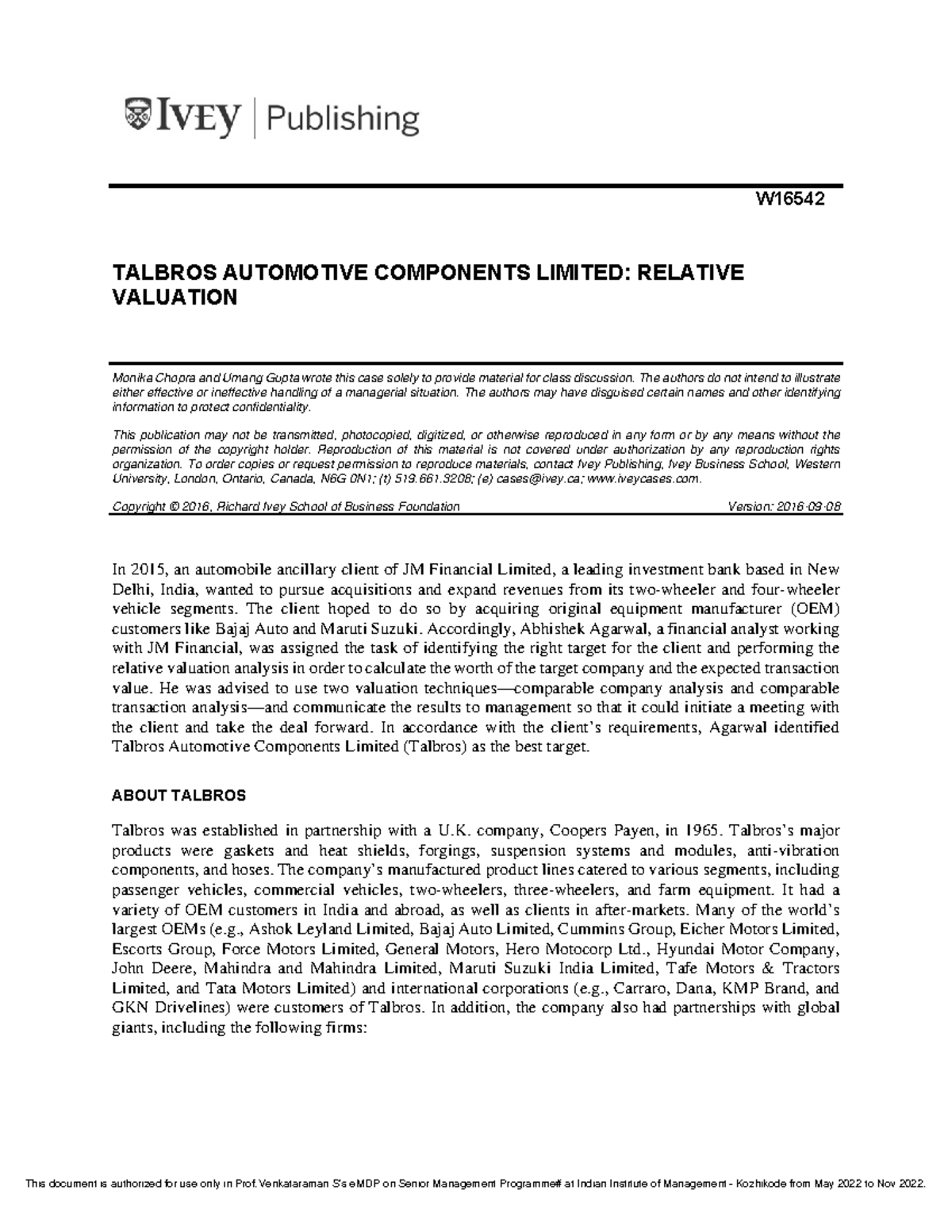 Talbros Automotive Components Limited - W TALBROS AUTOMOTIVE COMPONENTS ...