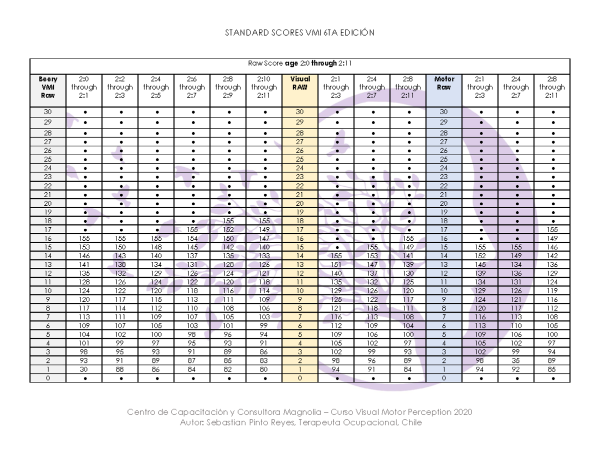 Tabla de Puntaje VMI - Curso de Percepción Visual Motor 2020 - Studocu