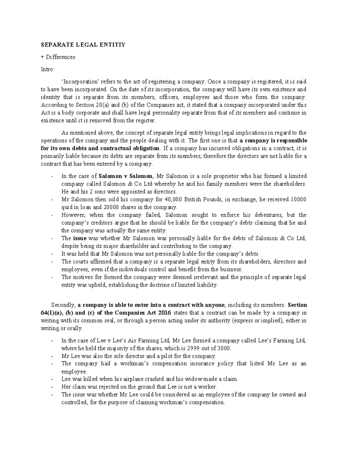 Separate legal entity - SEPARATE LEGAL ENTITIY Differences Intro ...