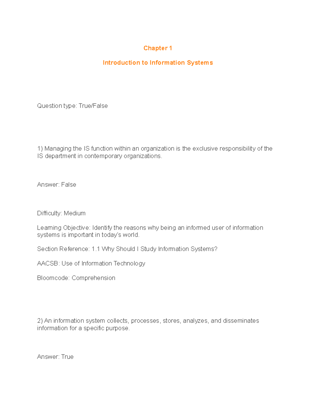 ITIS 2P91 Final Exam Test Bank: Chapter 1 Information Systems Questions ...