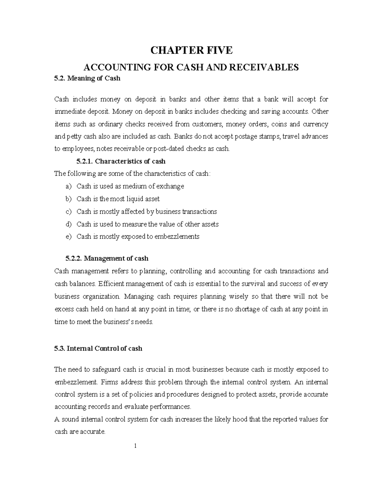 Fundamentals of Accounting: Cash and Receivables (Chapter 5) - Studocu