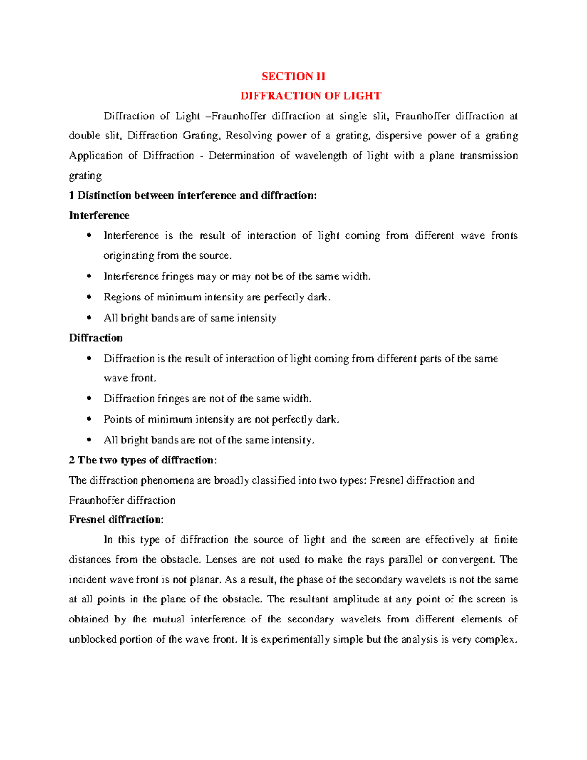 Diffraction 2018 - Lecture notes 1,2,3,4,5,6 - SECTION II DIFFRACTION ...