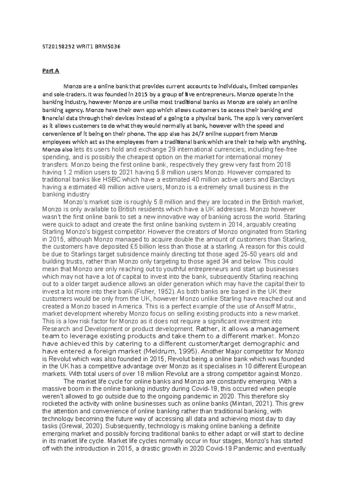ST20198292 WRIT1 BRM: Analysis of Monzo's Business Model and Market ...