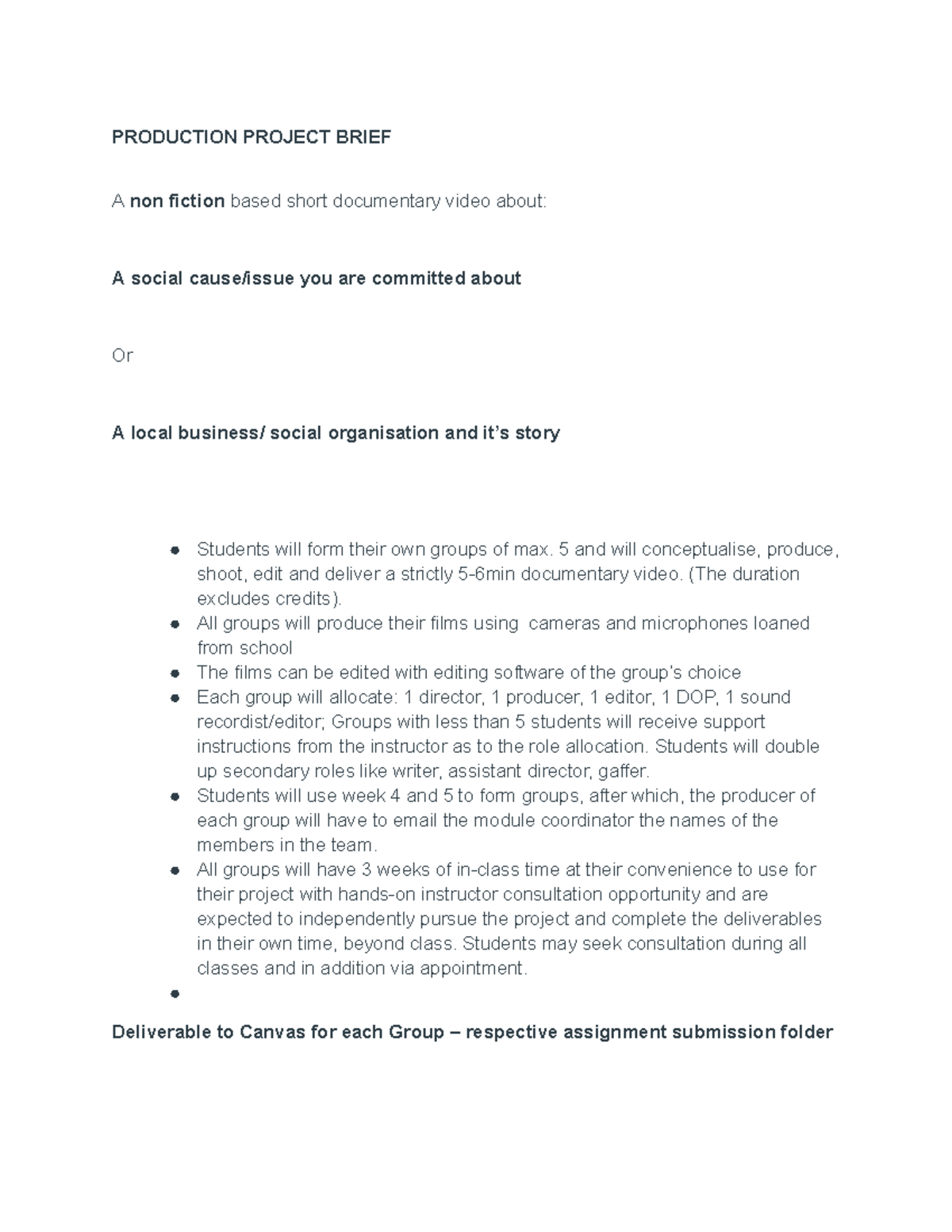 NM3230 Final Video Project Brief: Documentary Production Guide - Studocu