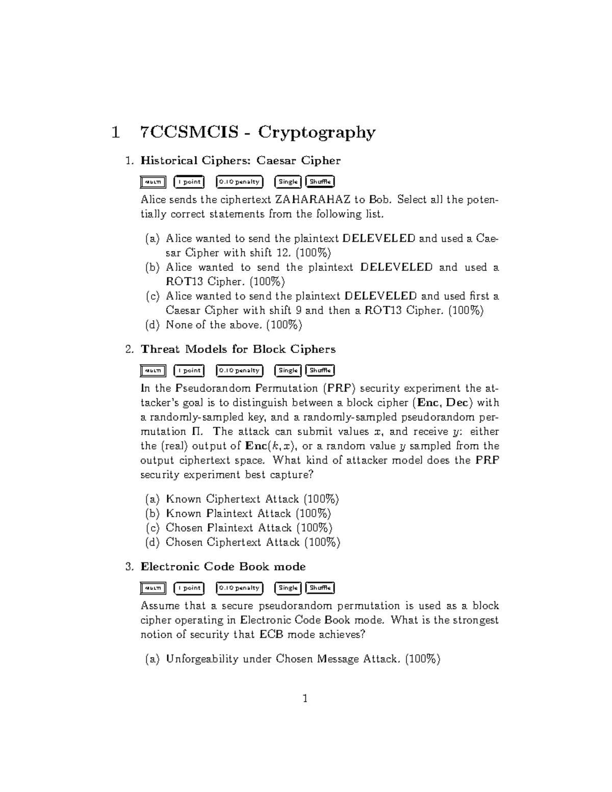 2425 7CCSMCIS Cryptography Exam - Mock Questions and Answers - Studocu