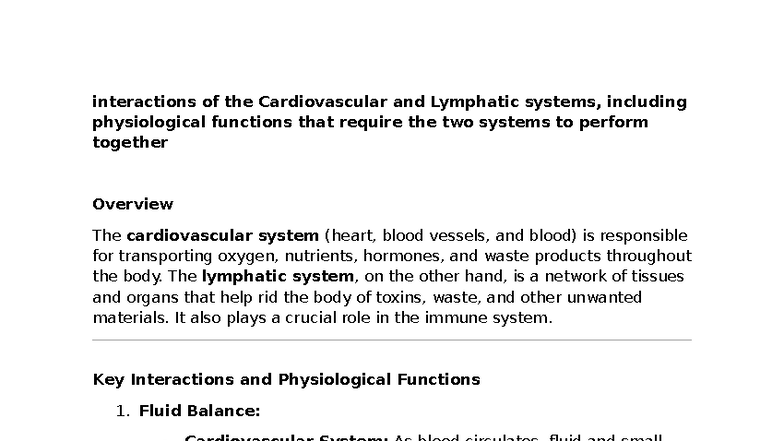 Interactions of the Cardiovascular and Lymphatic systems - The ...