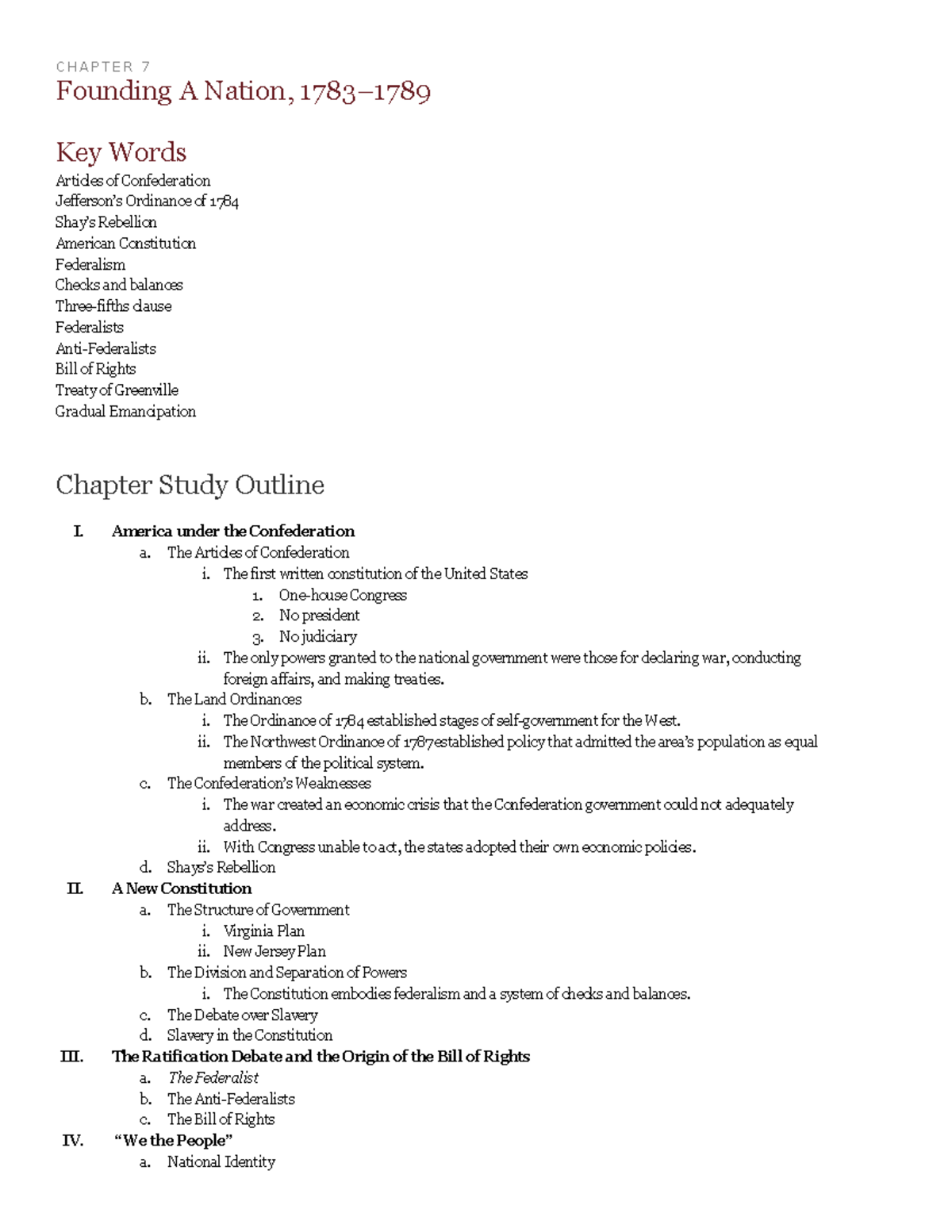 Chapter 7 Outline - Founding A Nation for Quiz Study - Studocu