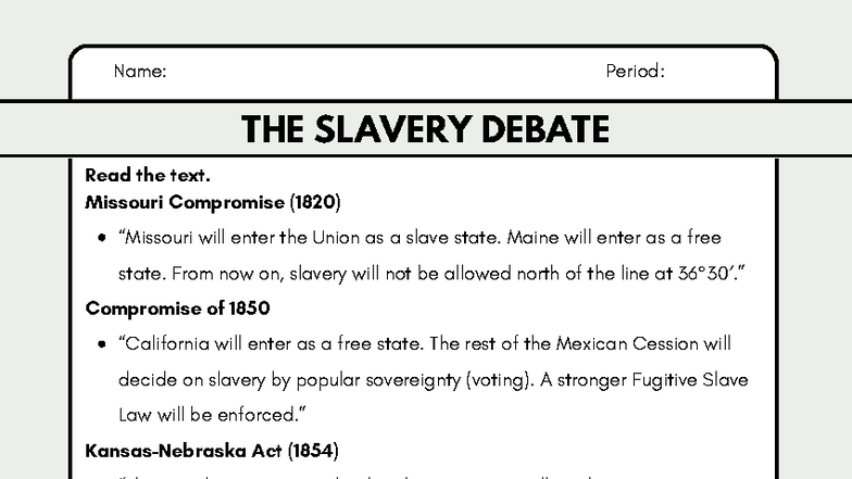 Title: HIST 101: Sectionalism and the Slavery Debate Analysis - Studocu