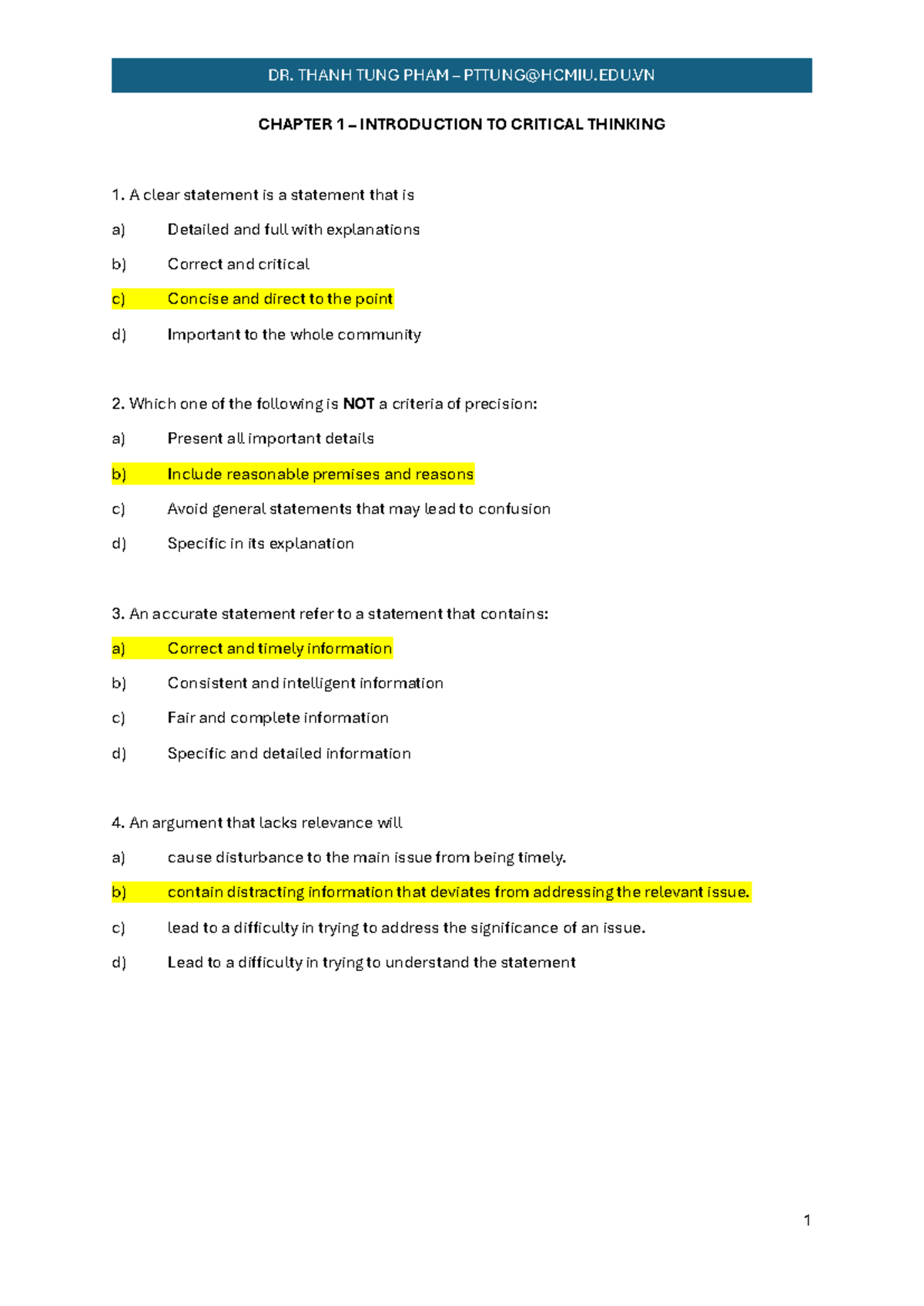 Midterm Revision - CRITICAL THINKING CHAPTER 1 Overview - Studocu