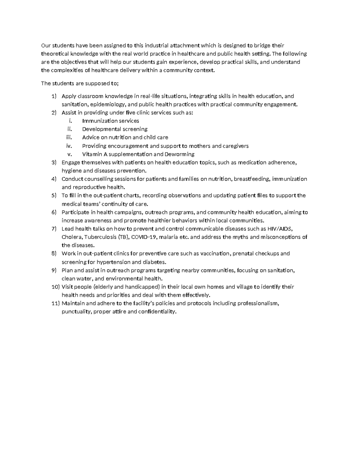 1729932559443 - Industrial Attachment Objectives in Healthcare - Studocu