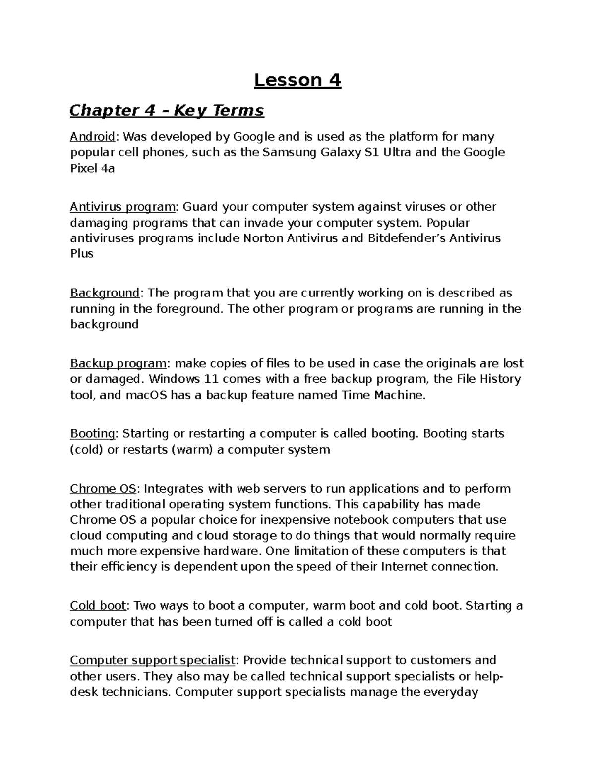 Lesson 4 - Key Terms in Computer Concepts and Operating Systems - Studocu