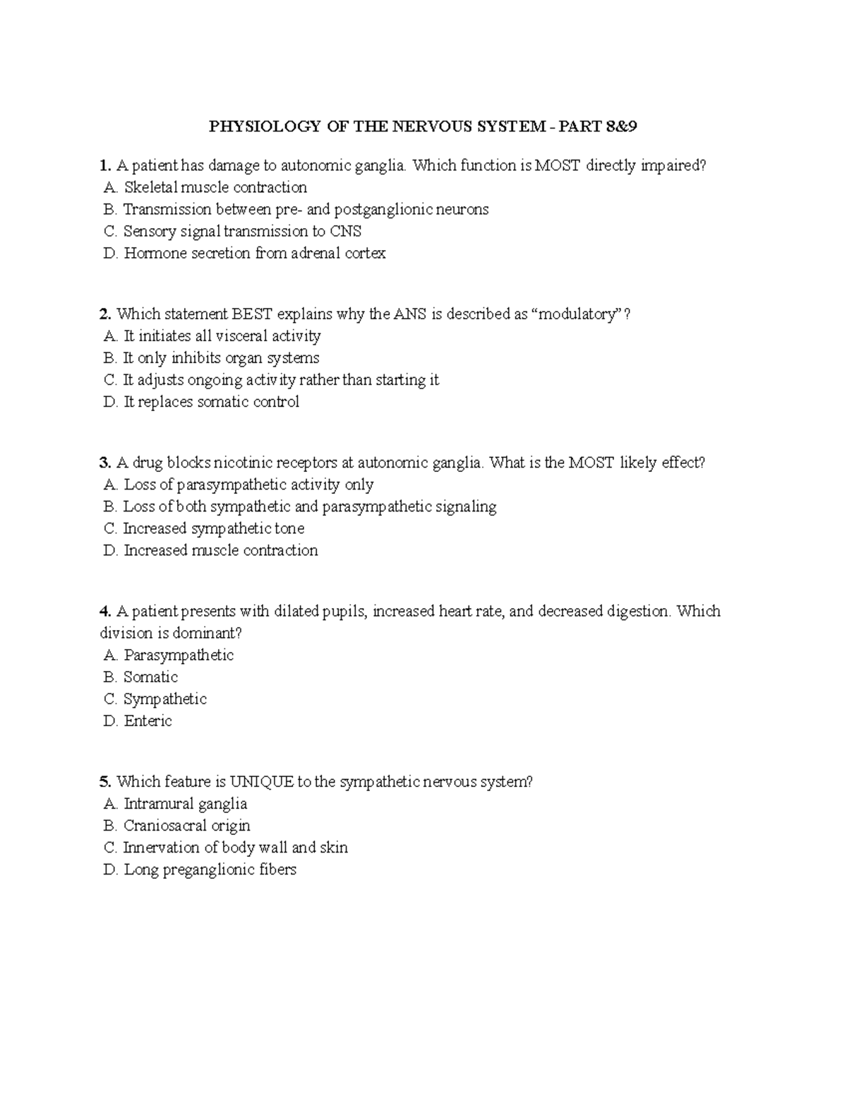 ANP 1106 - Final Exam Study Guide: Nervous System Questions - Studocu