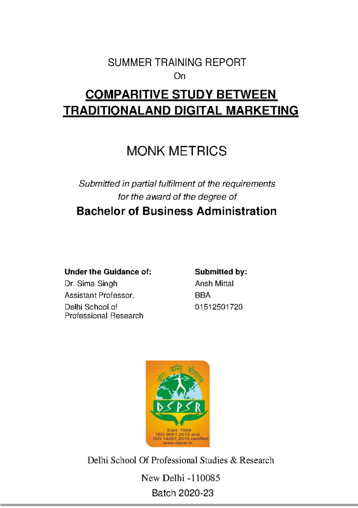 BBA Internship Report: Comparative Study of Traditional & Digital ...