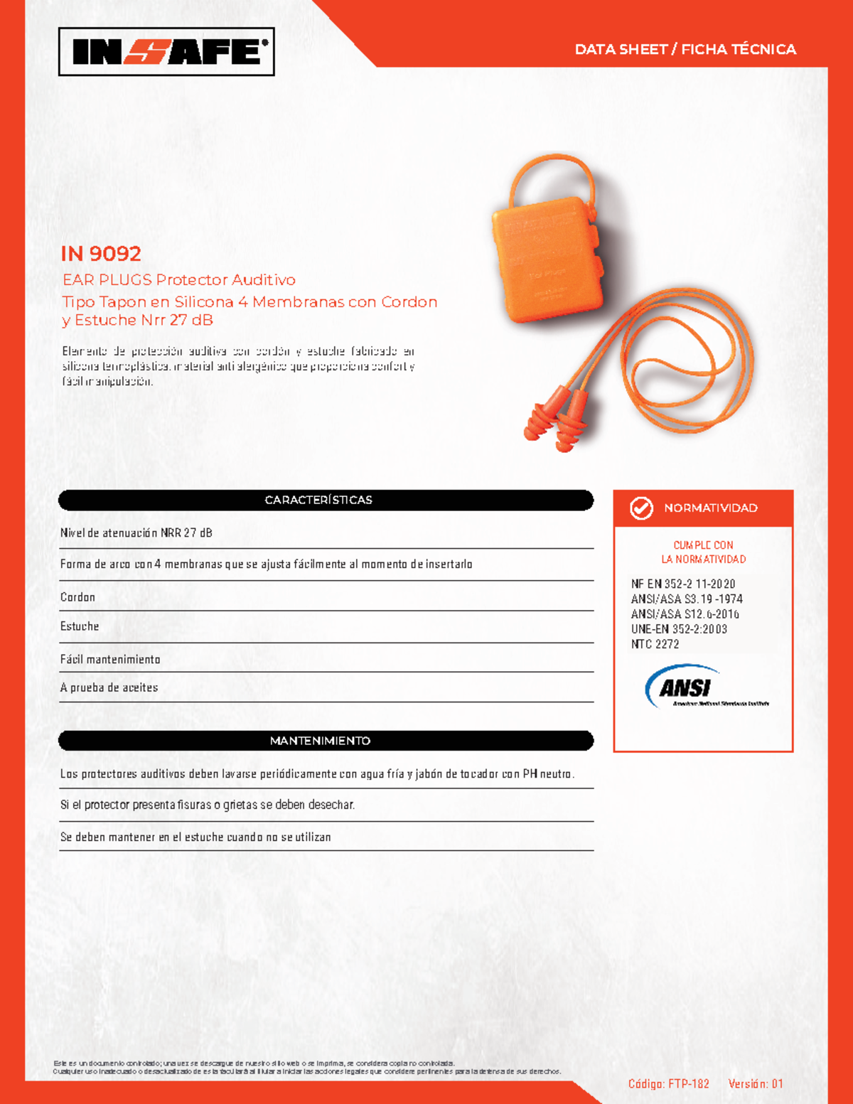 Ficha Técnica de Tapones Auditivos Insafe FTP-182 v01 - Studocu