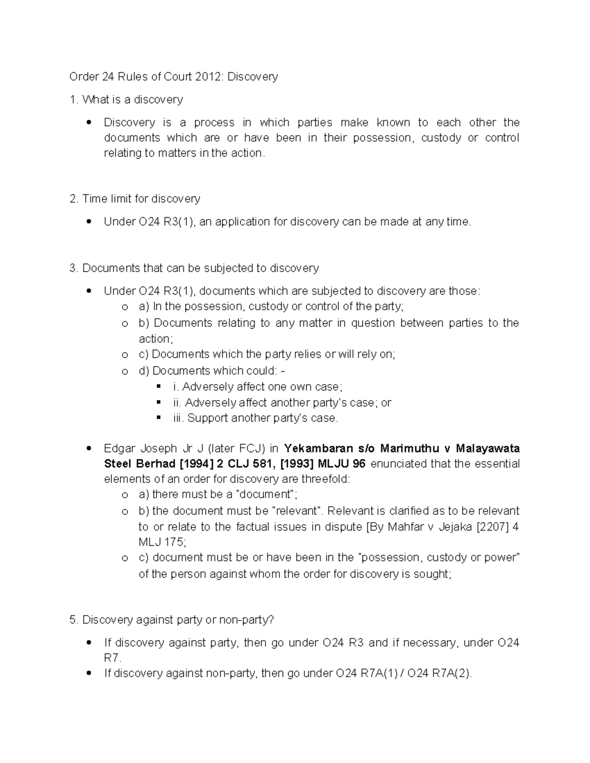 Order 24 Rules of Court 2012: Understanding Discovery Process - Studocu