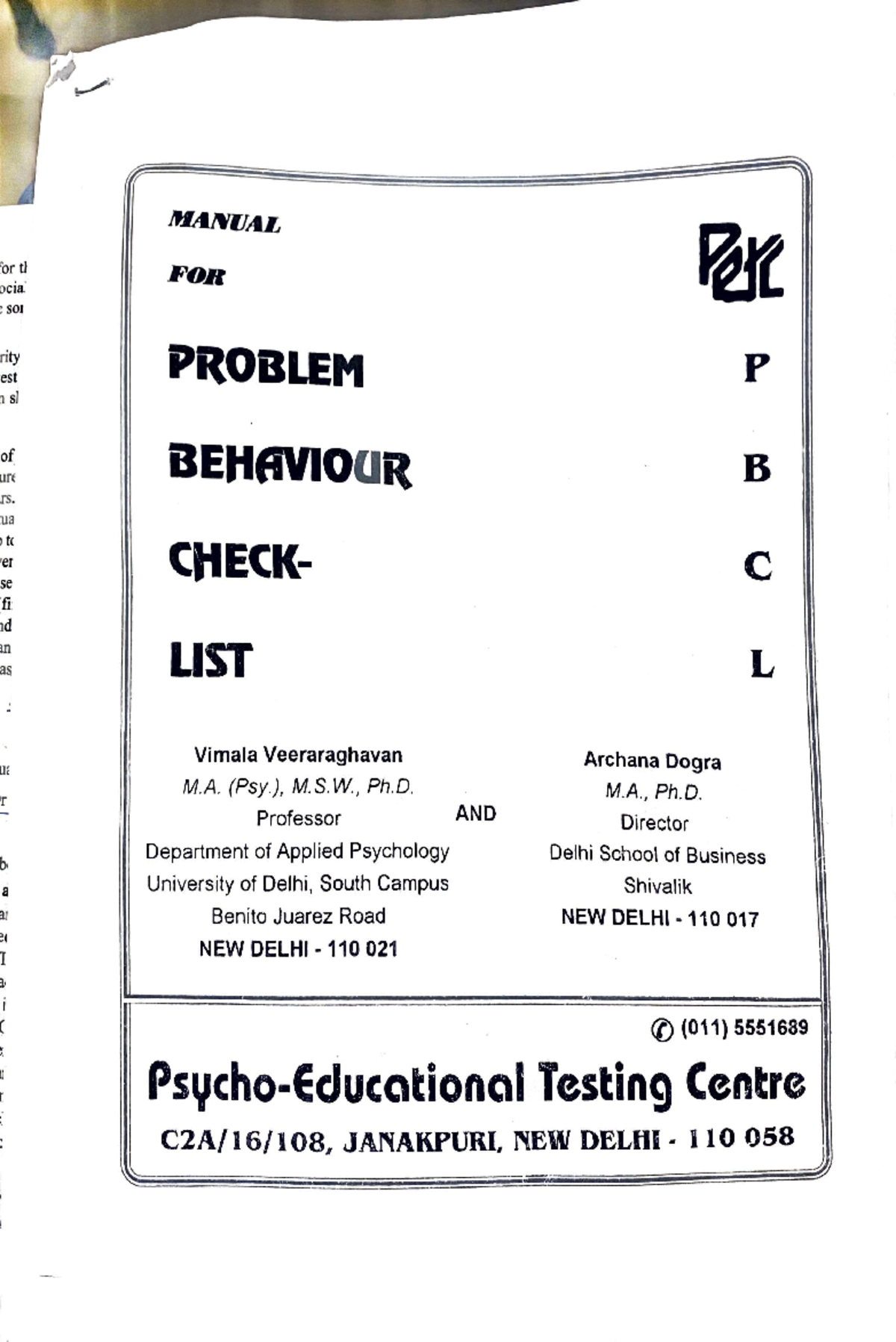 PBCL Manual: Problem Behaviour Checklist for Childhood Disorders - Studocu