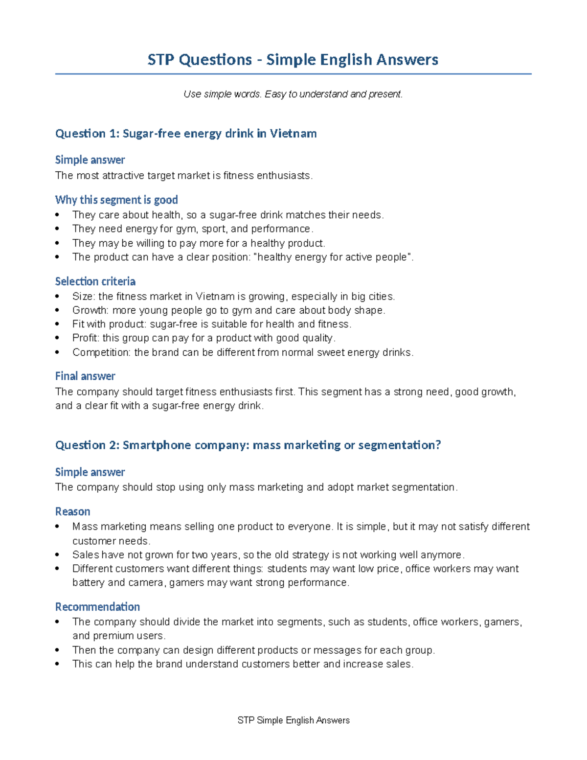 STP Analysis: Simple English Answers for Marketing Strategies - Studocu