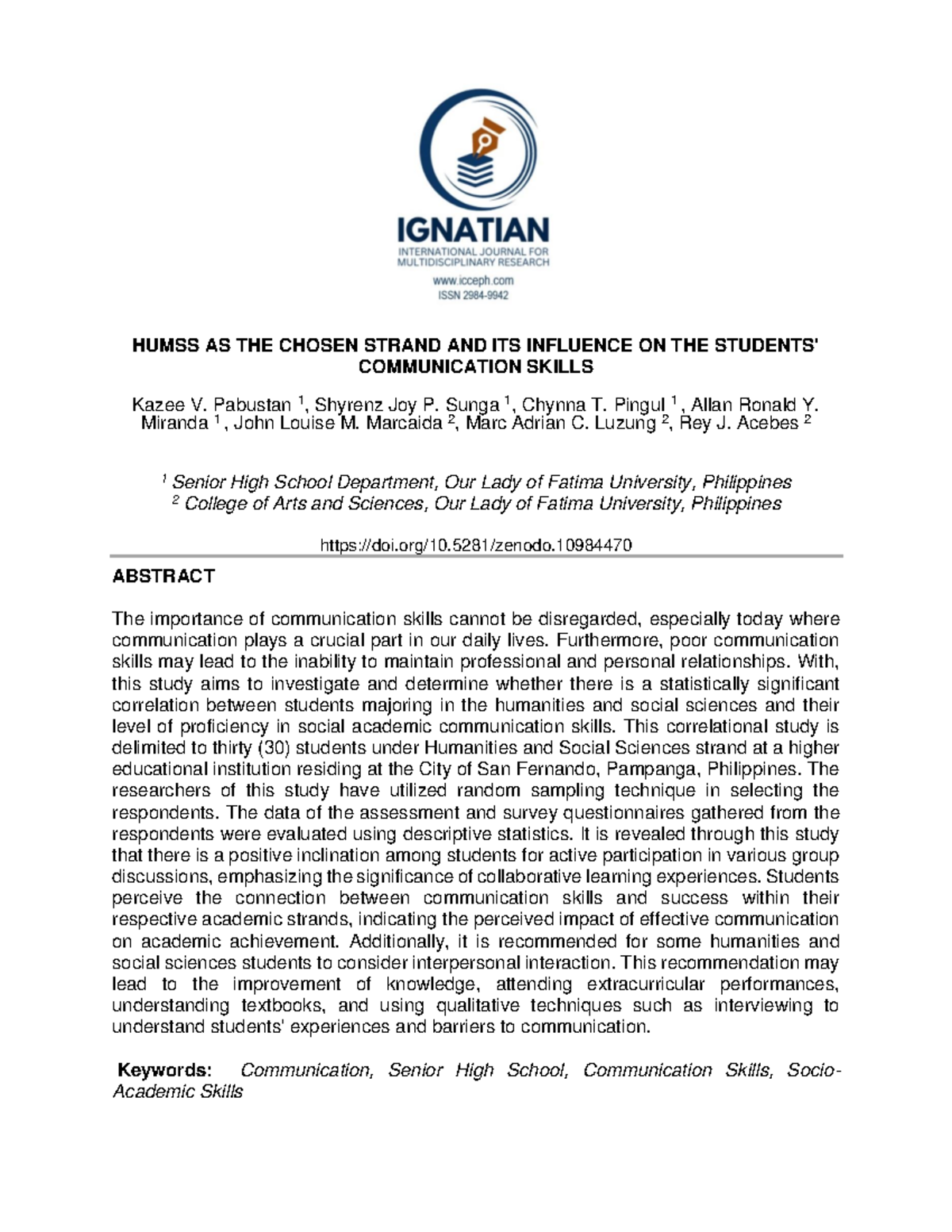 The Influence of HUMSS Strand on Students' Communication Skills Skills ...