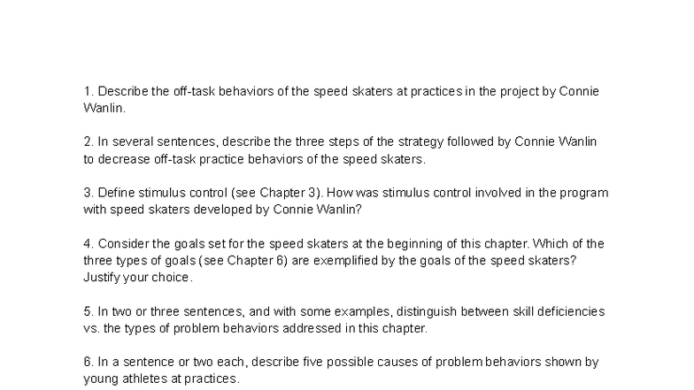 Sport Psych - SQ12 - Homework on Speed Skater Behaviors - Studocu