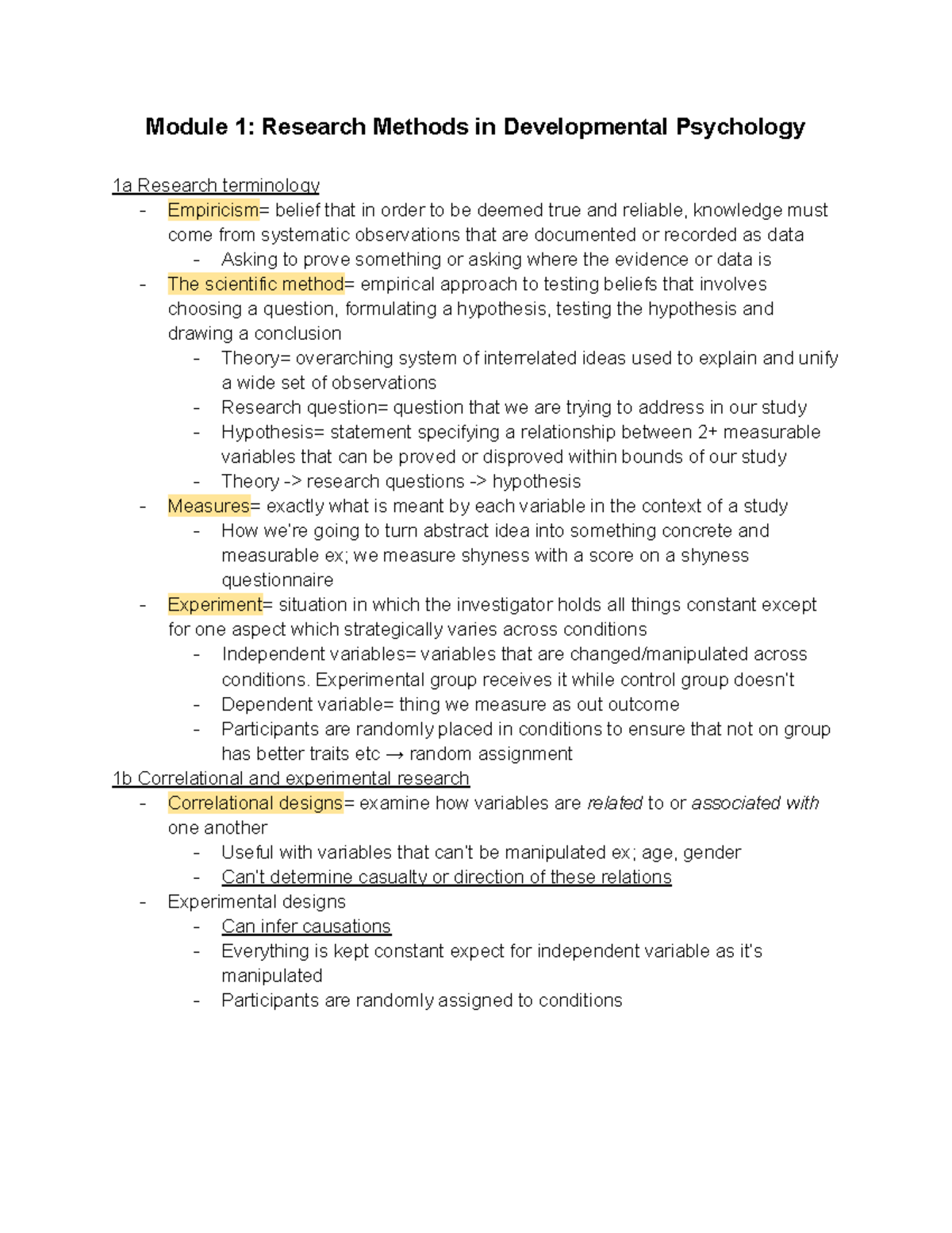 Module 1: Research Methods in Developmental Psychology Overview - Studocu