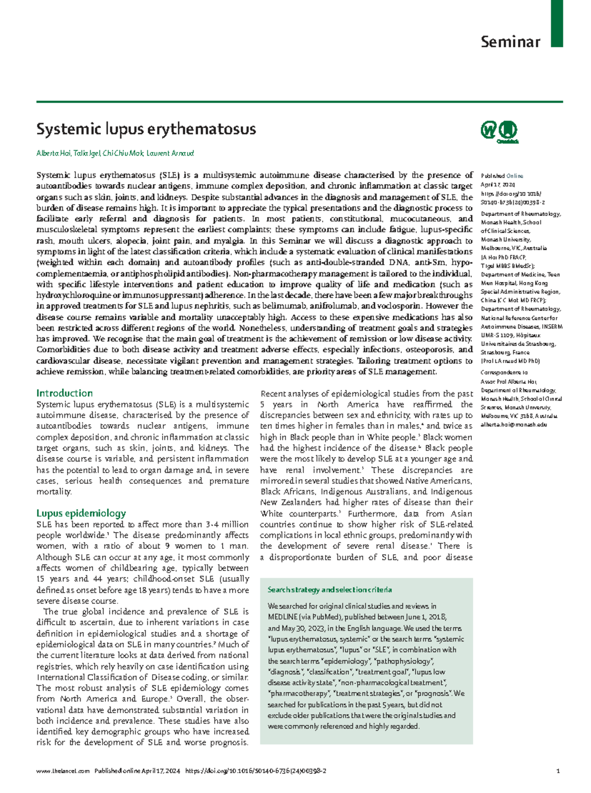 Seminar on Systemic Lupus Erythematosus: Insights and Management (LUPUS ...