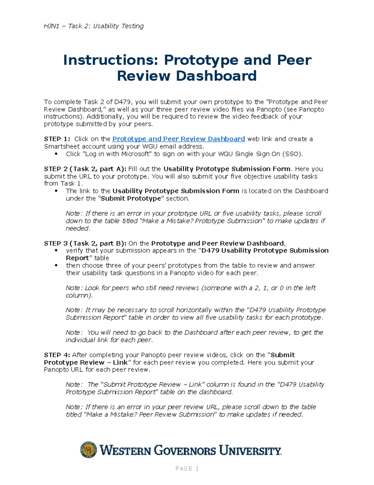 D479 Task 2: Usability Testing & Peer Review Instructions - Studocu
