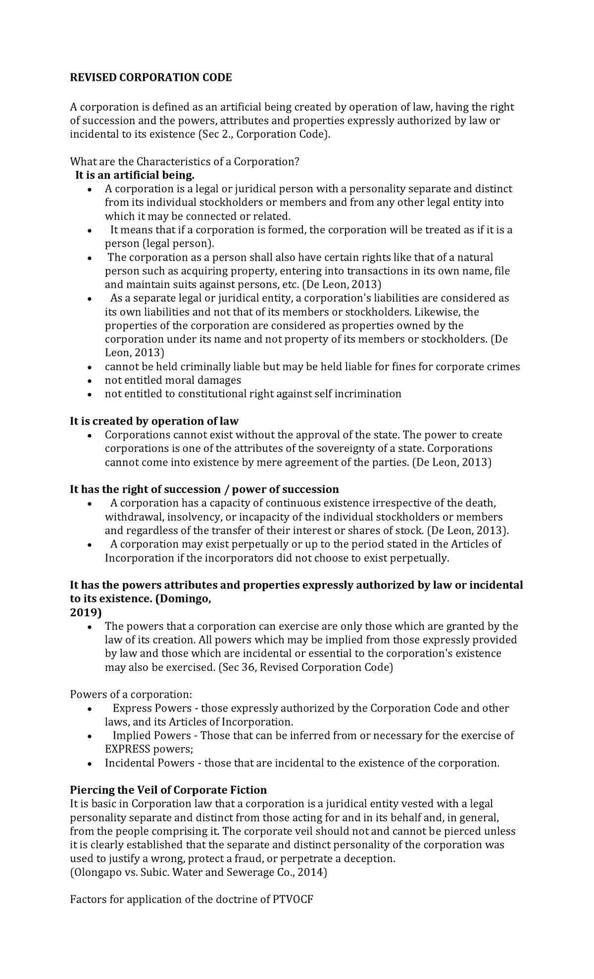 Rfbt - Revised Corporation Code Study Notes - Studocu