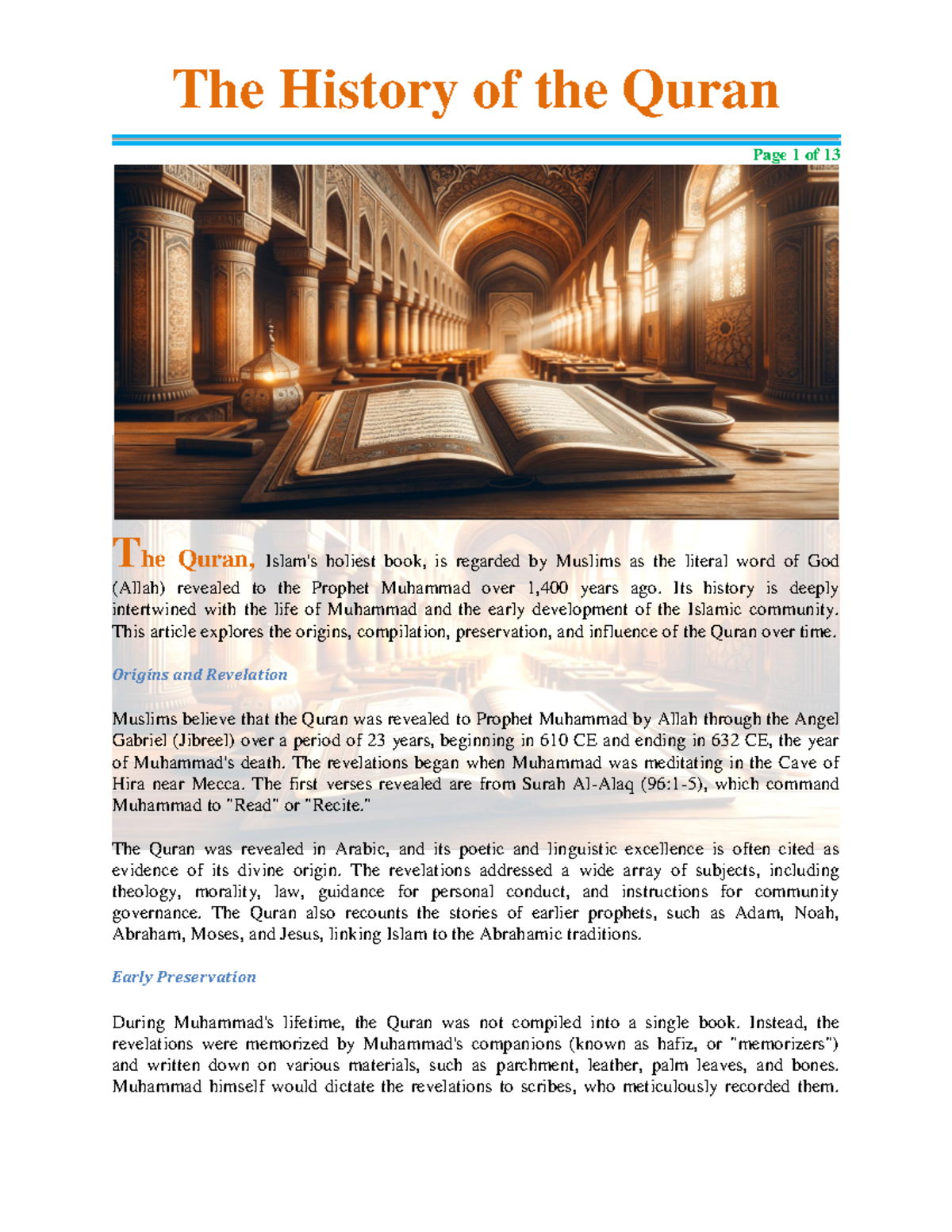 The Historical Development and Compilation of the Quran: A Study Guide ...