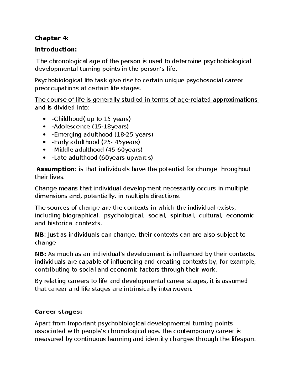 Chapter 4 Overview: Psychobiological Developmental Stages in Careers ...