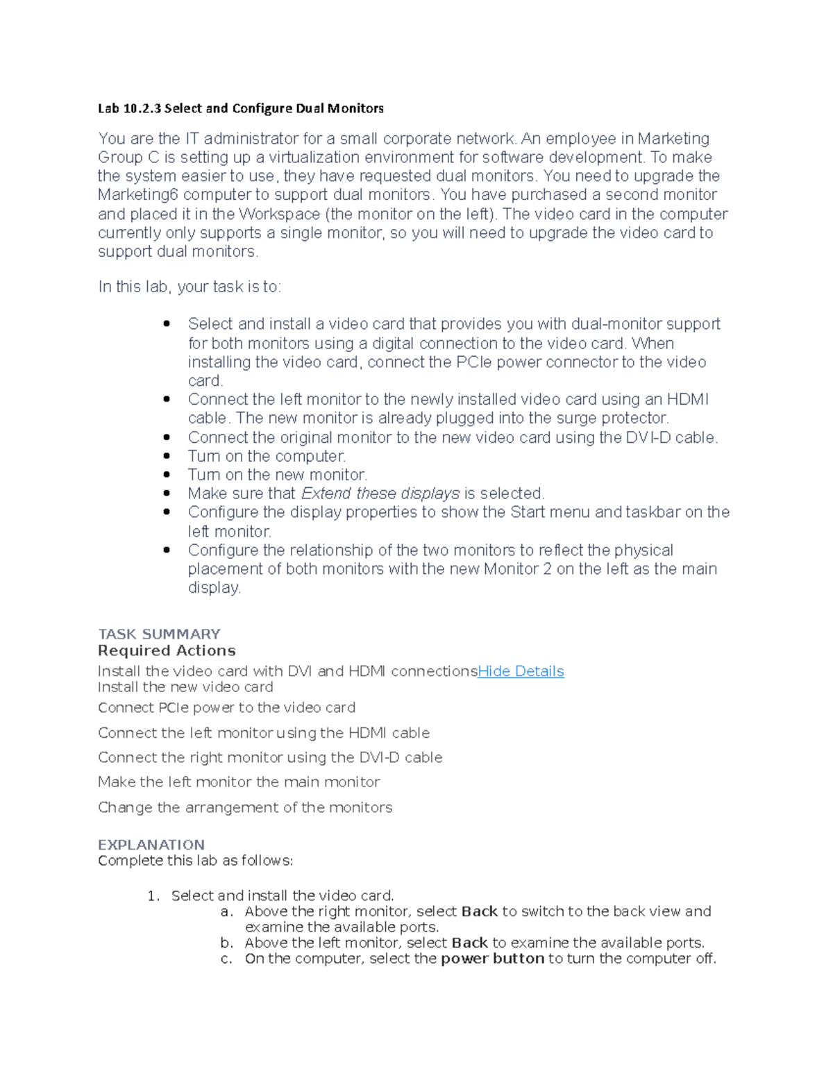 Chapter 10 and 11 labs - labsims - Lab 10.2 Select and Configure Dual ...