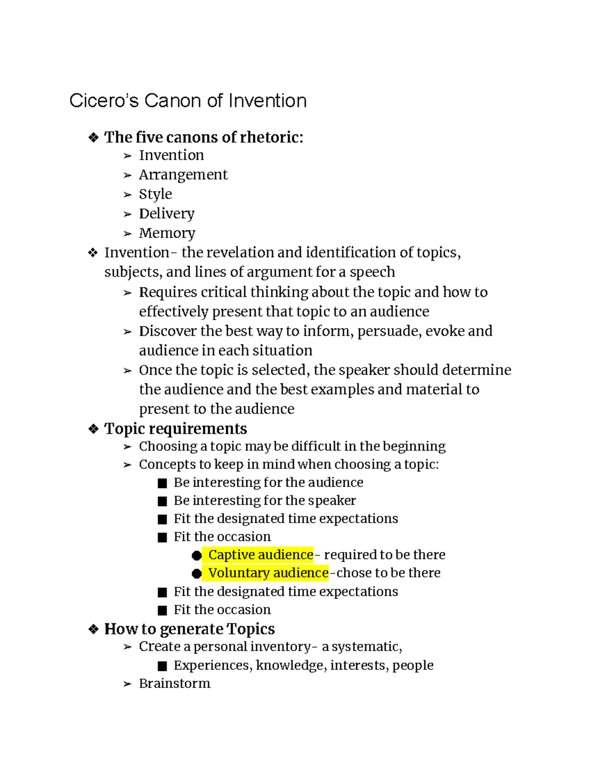 Chapter 2 Invention Where Do I Begin - Cicero’s Canon of Invention The ...