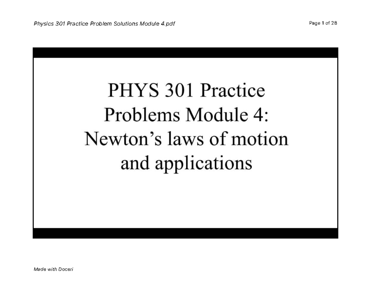Physics 301 Module 4 Practice Problem Solutions - Studocu
