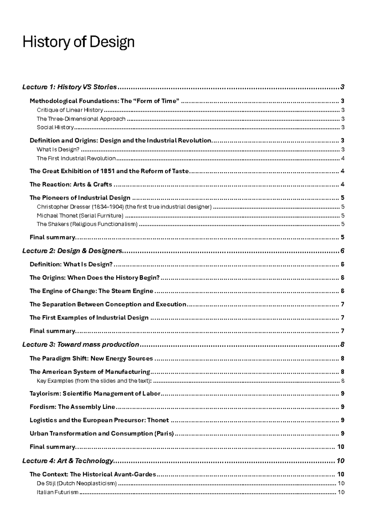 History of Design (HIST 101) Lecture Summaries and Key Concepts - Studocu