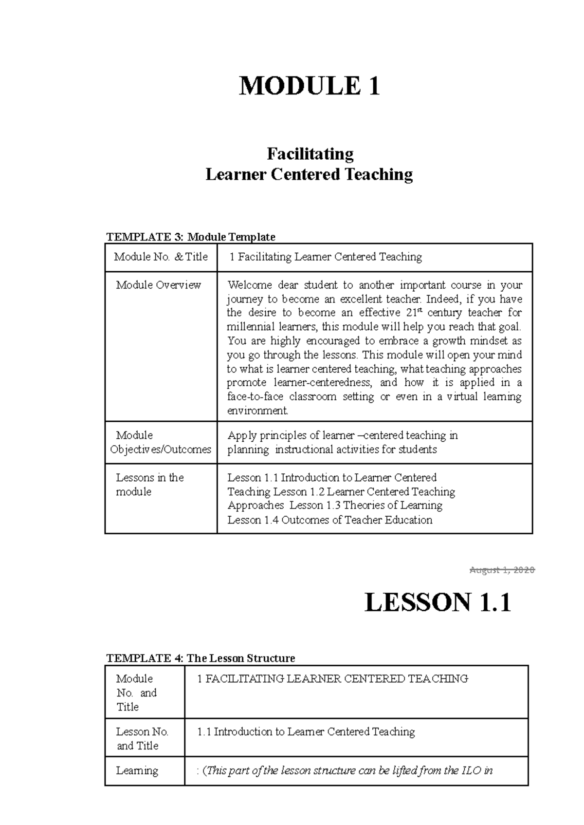 Module 1-PCKC1 - Facilitating Learner Centered Teaching - MODULE 1 Facilitating Learner Centered ...