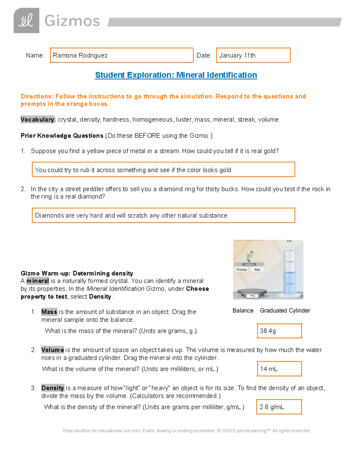 Copy of DB Mineral Identification Gizmo - Name: Ramona Rodriguez Date ...