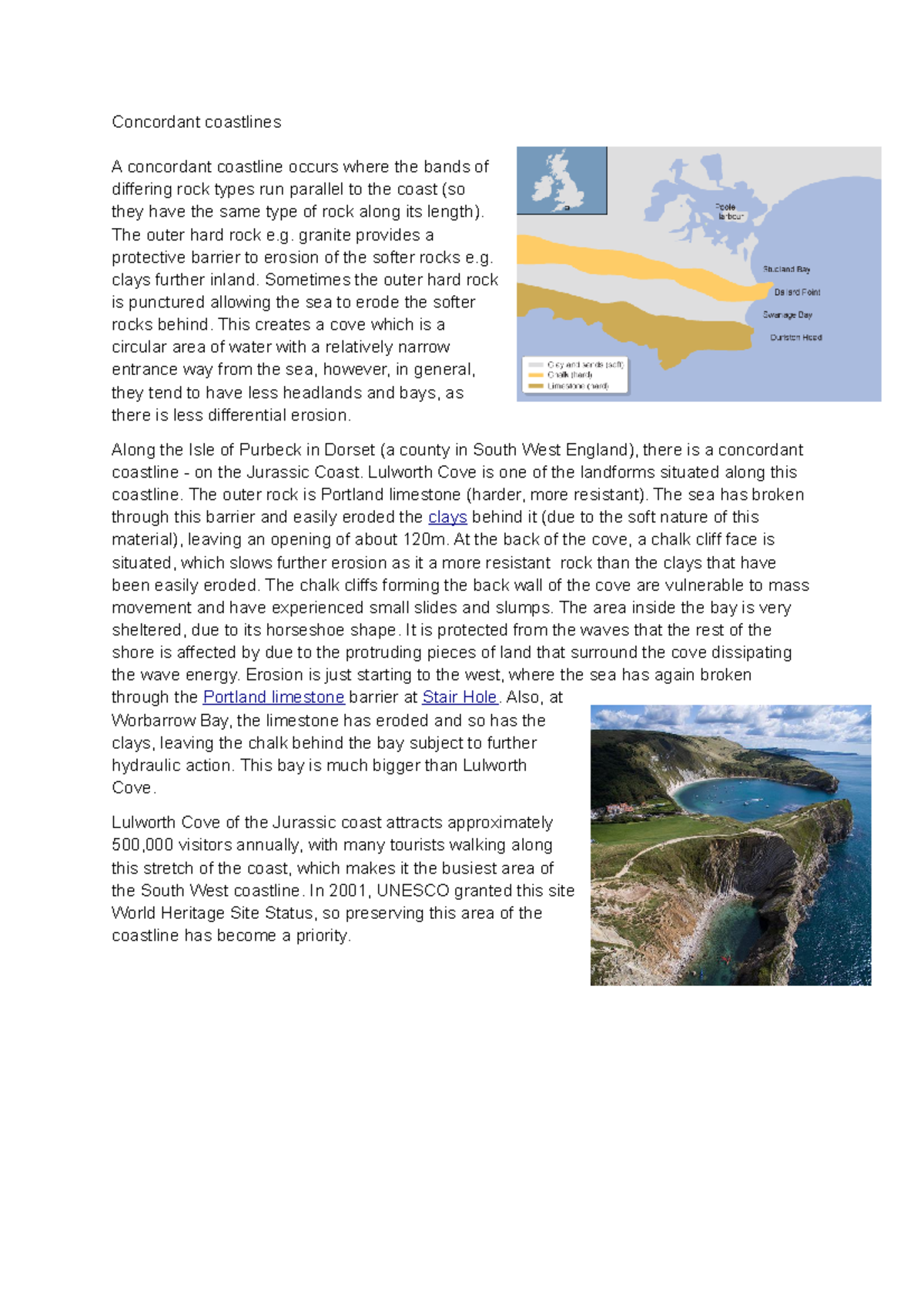 Concordant coastlines - The outer hard rock e. granite provides a ...