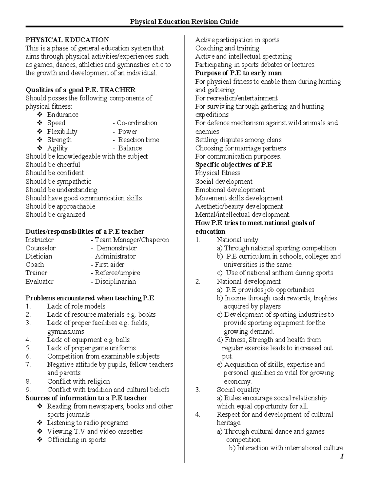 Physical Education Revision Guide: Key Concepts and Challenges - Studocu