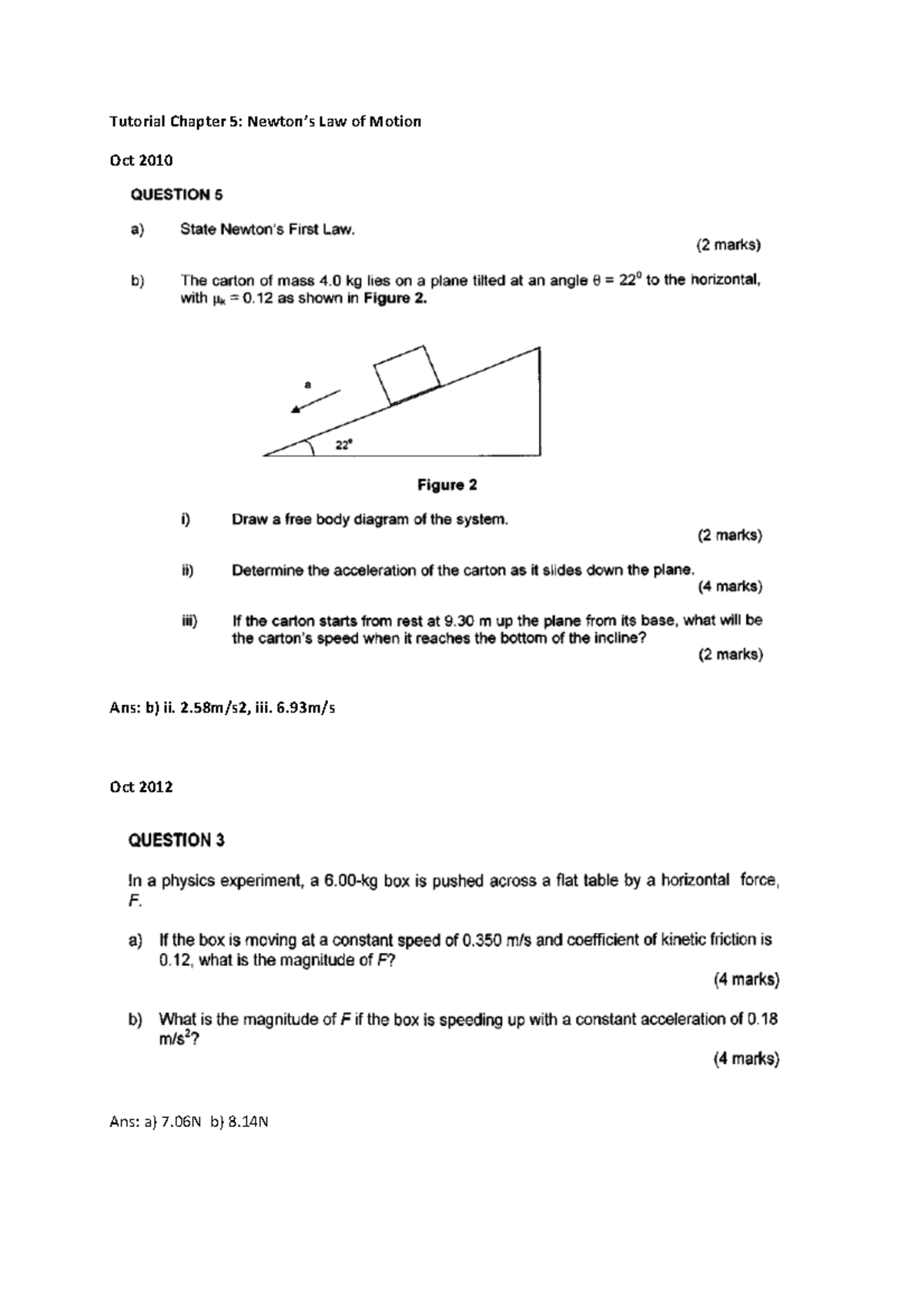 Tutorial Chapter 5 2020 phy110 - Foundation Study of Physics - Tutorial ...