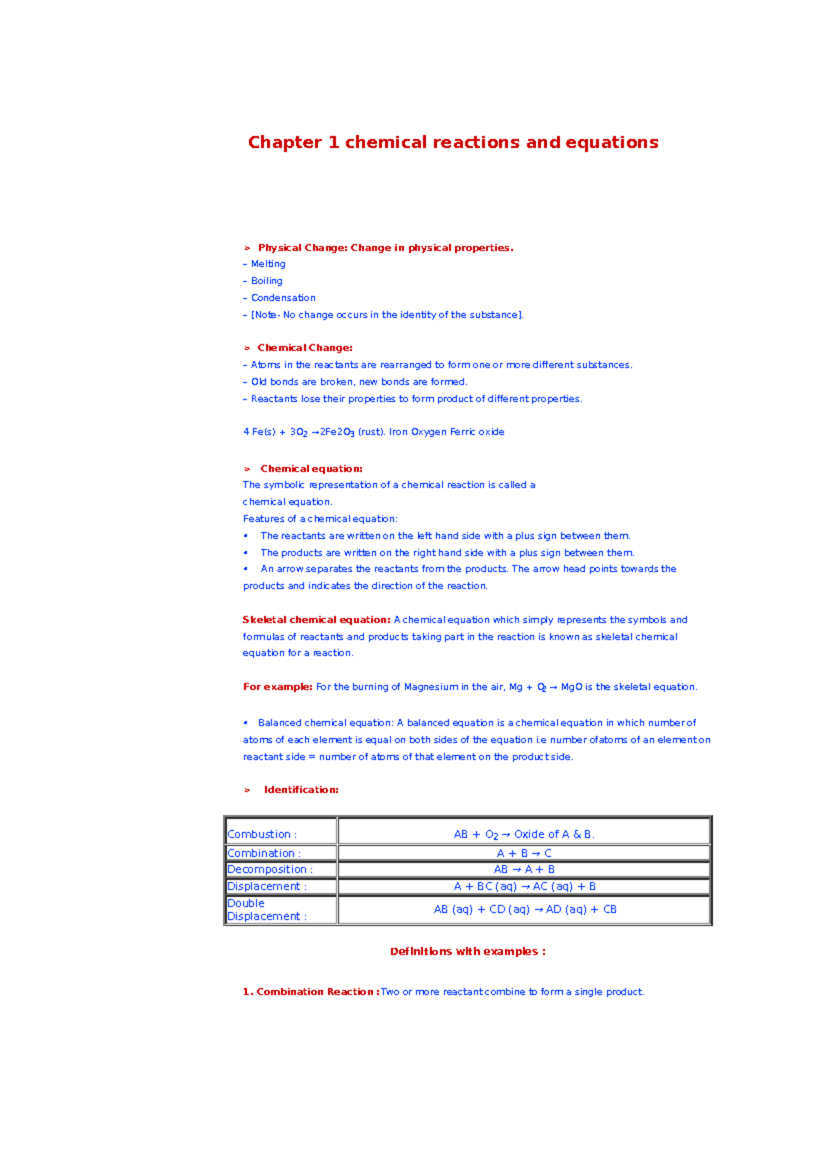 Class 10 Science: Lesson 1 - Chemical Reactions & Equations Notes - Studocu