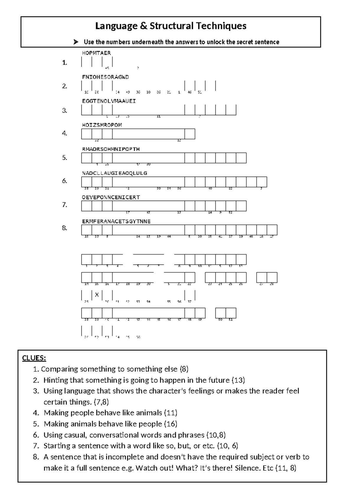 ENG 101: Language & Structure Techniques - Unscramble Activity - Studocu