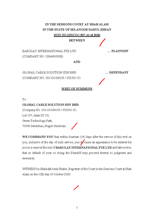 Enclosure 3 Affidavit OF Service - Enclosure 3 IN THE SESSIONS COURT AT ...