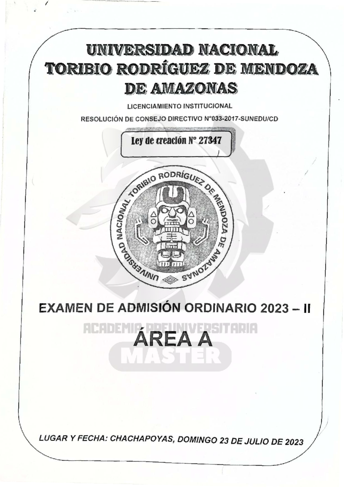 Examen de Admisión Ordinario 2023-II - Área A (23 de julio) - Studocu