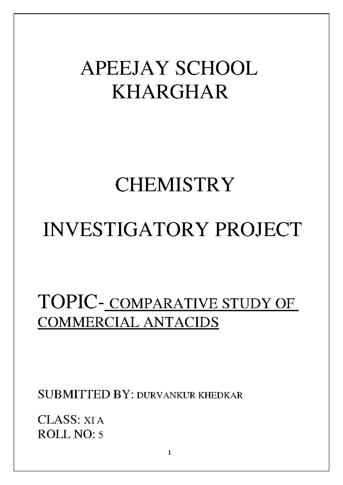 Comparative Study of Commercial Antacids - Chemistry Project XI A - Studocu