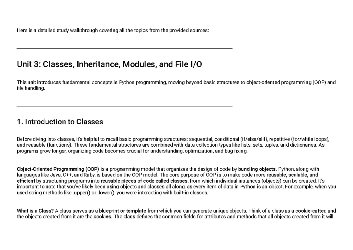 Unit 3: OOP Concepts in Python - Classes, Inheritance, and File ...