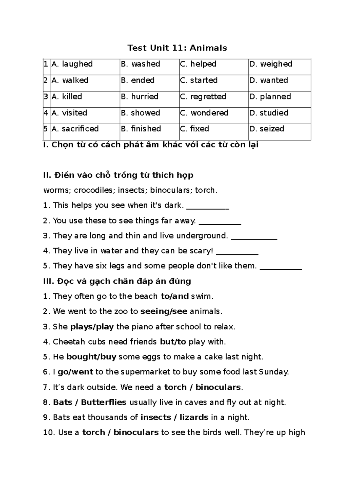 Eng5 Test Unit 11: Animals and Comparative Adjectives - Studocu