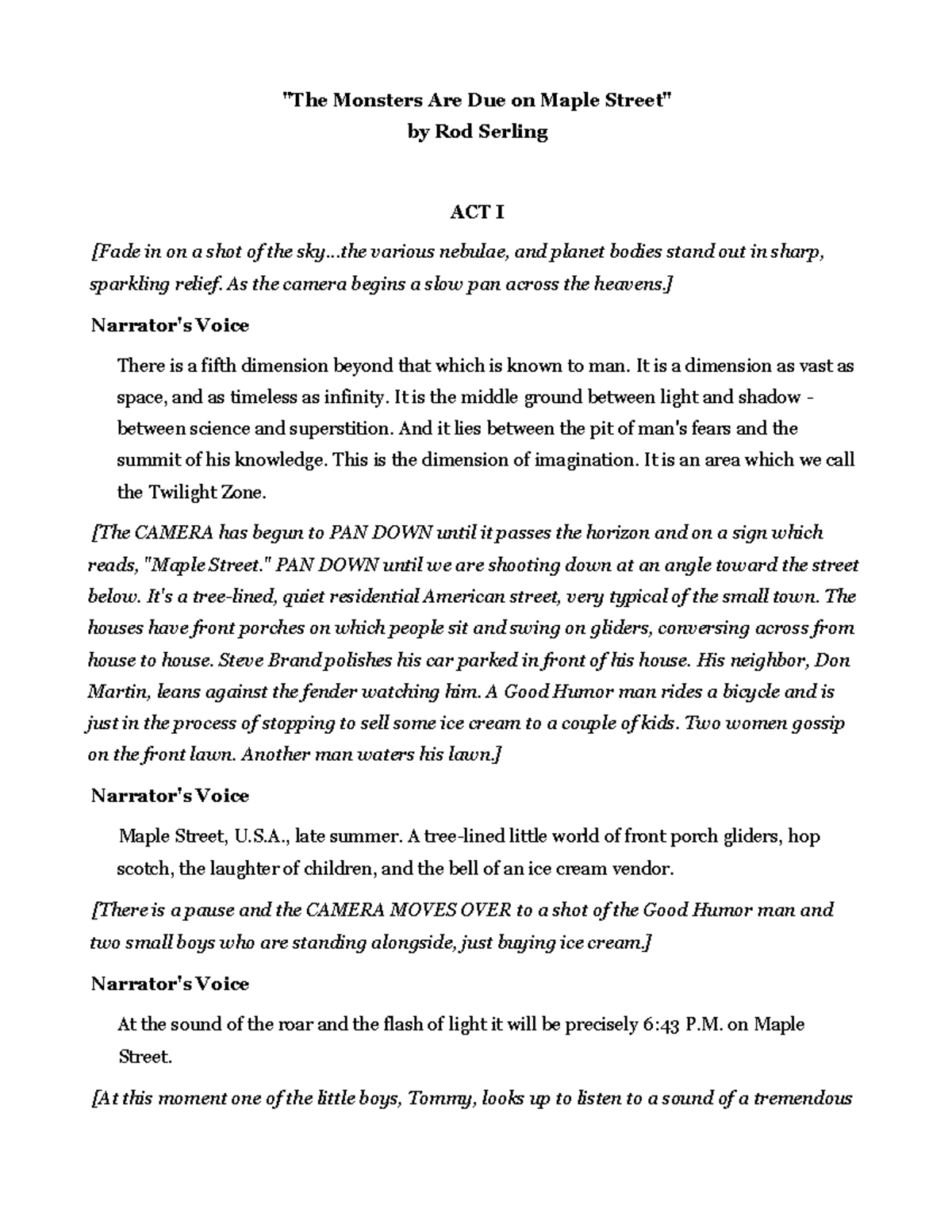 Monsters are Due on Maple Street: A Detailed Script Analysis - Studocu