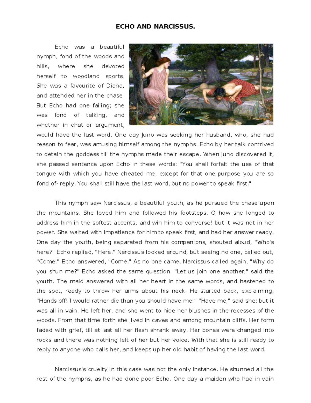 ECHO AND NARCISSUS: A MYTHICAL TALE OF LOVE AND LOSS - Studocu