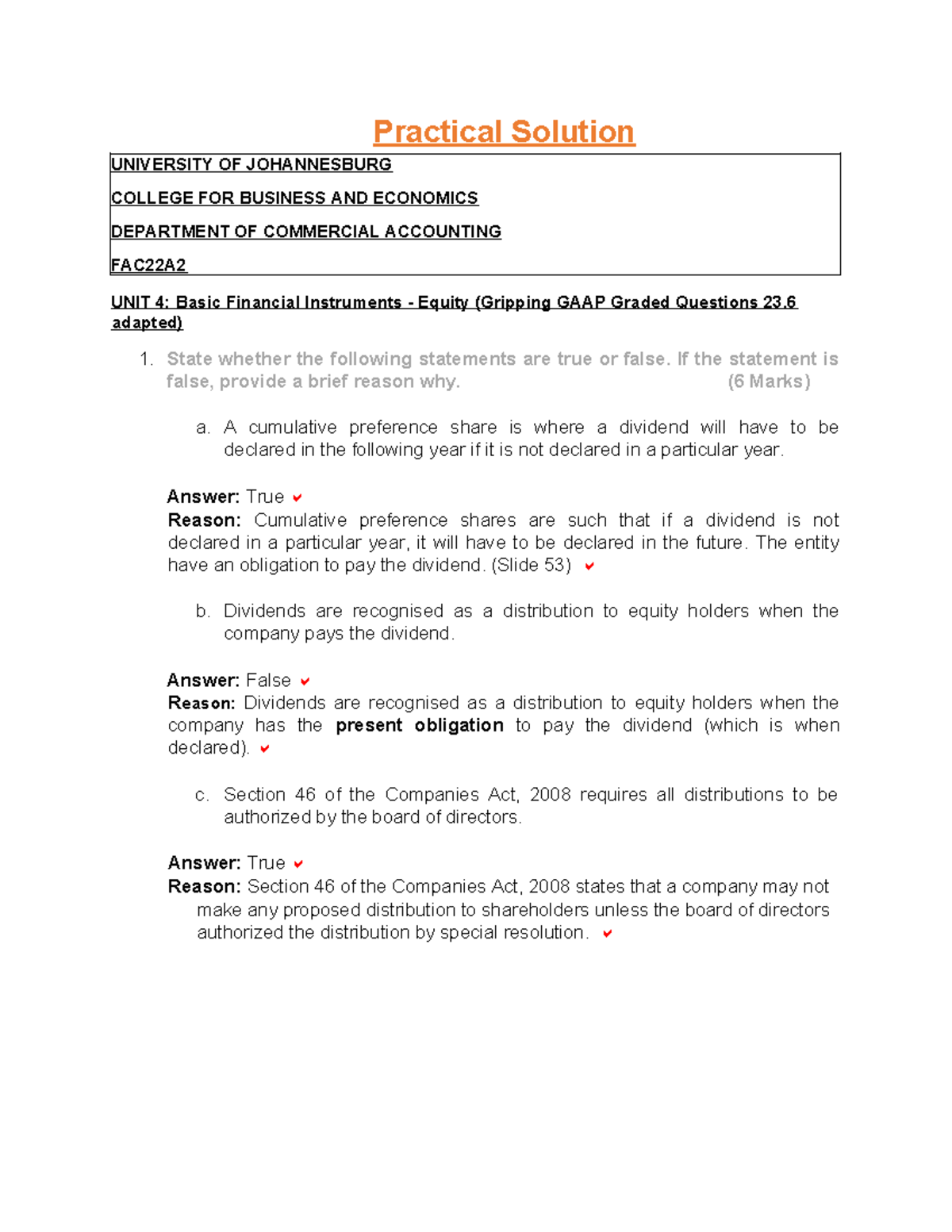 Basic Financial Instruments - Practical Solution - FAC22A2 Unit 4 - Studocu