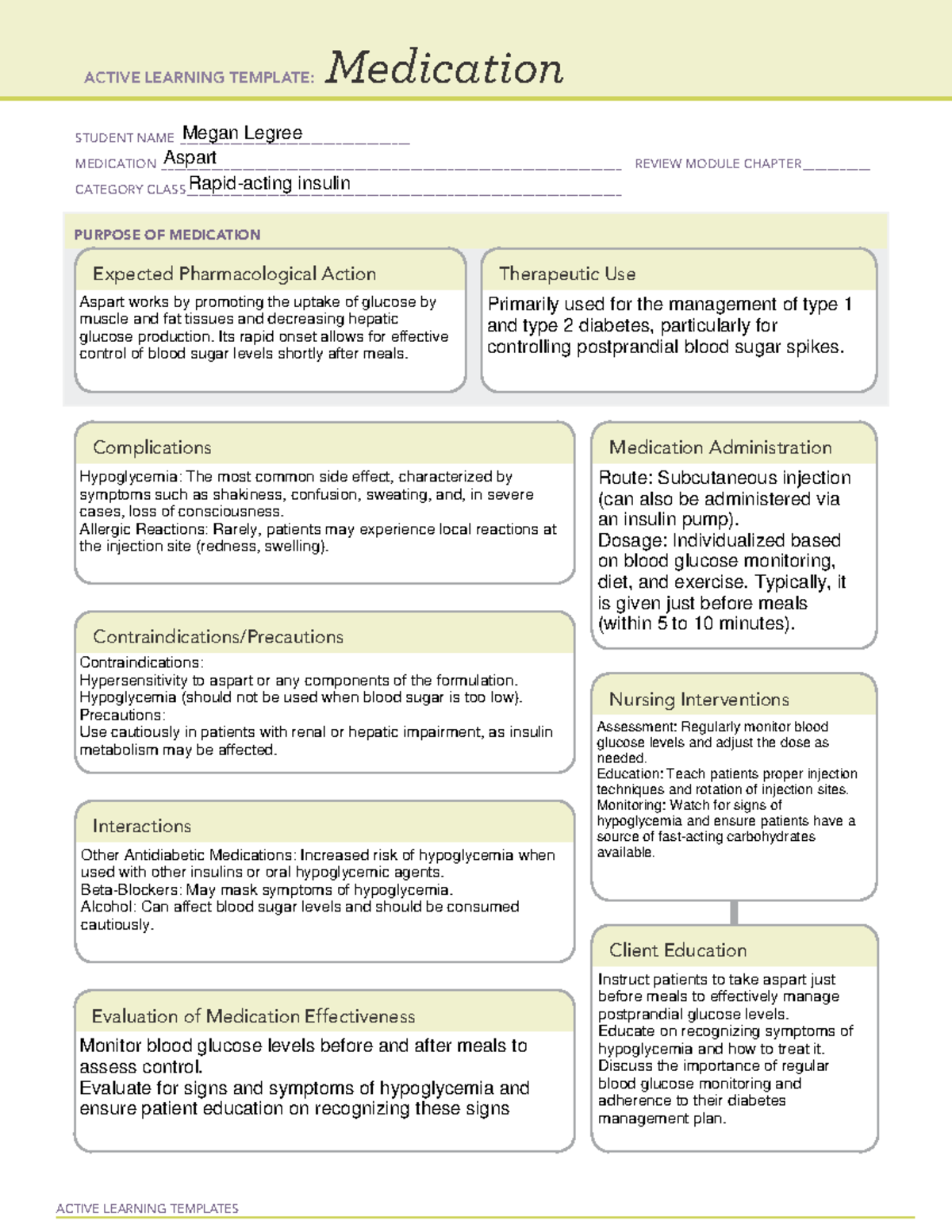ACTIVE LEARNING TEMPLATE: Aspart Insulin Review for Diabetes Management ...