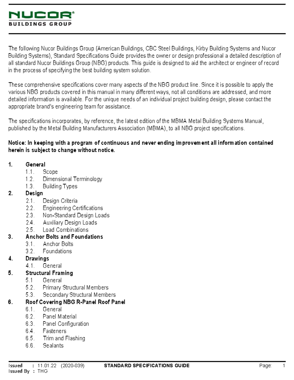NBG Standard Specifications Guide for Metal Building Systems - Studocu